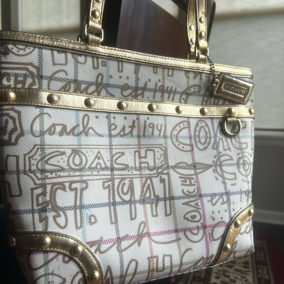 Coach | Bags | Coach Graffiti Gold And Cream Tote Bag | Poshmark